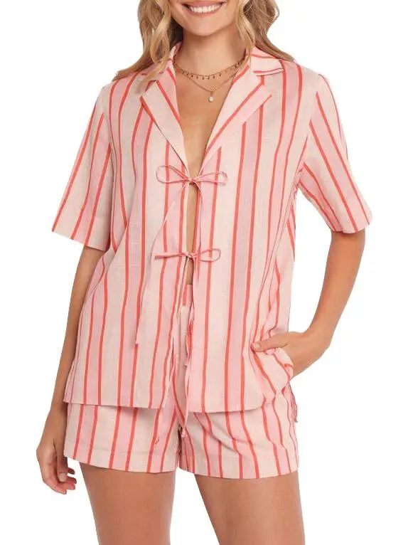 PETAL & PUP Aaliyah Stripe Cotton Tie Front Top - Pink Stripe