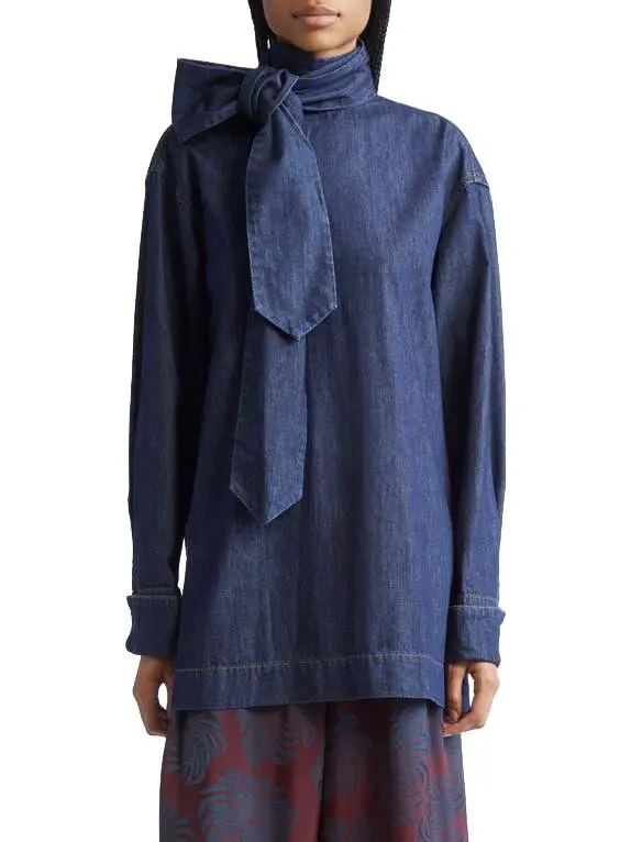 Dries Van Noten Chaddy Pussy Bow Denim Shirt - Indigo