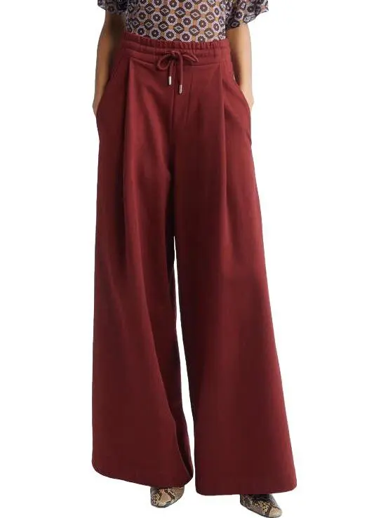 Dries Van Noten Hadium Pleated Cotton Wide Leg Sweatpants - Ruby