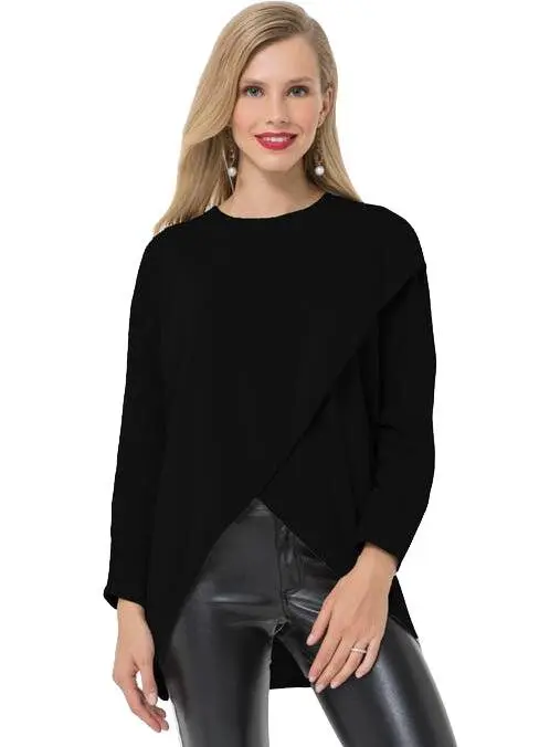 ACCOUCHEE Let Loose Crossover Long Sleeve Knit Top - Black