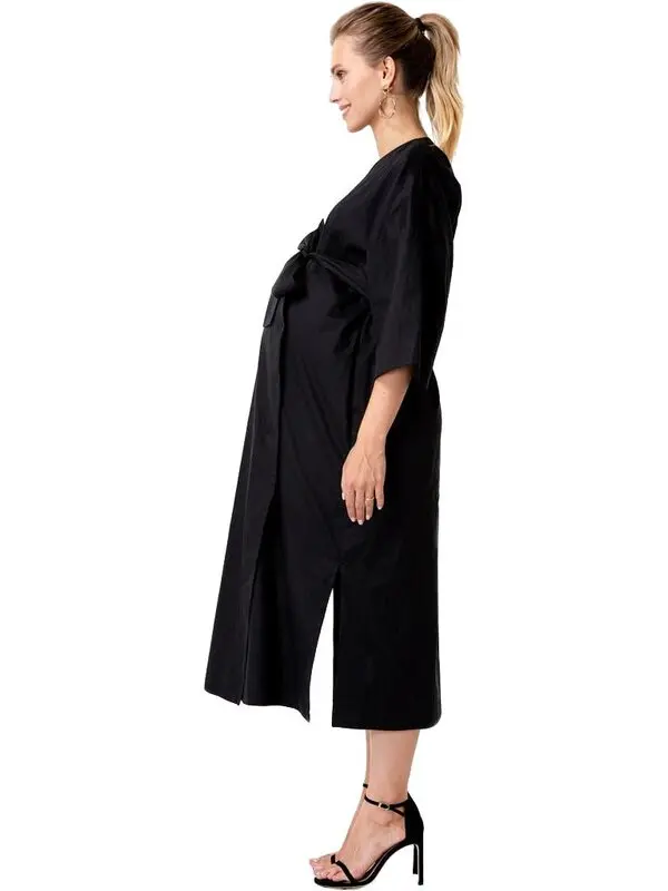 ACCOUCHEE Amaterasu Tie Belt Wrap Midi Dress - Black