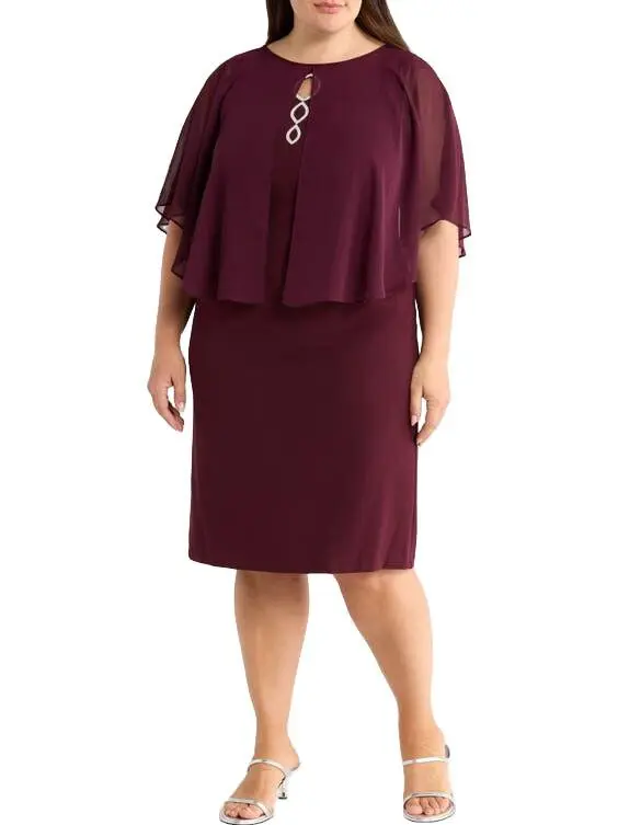CONNECTED APPAREL Cape Midi Dress - Bordeaux