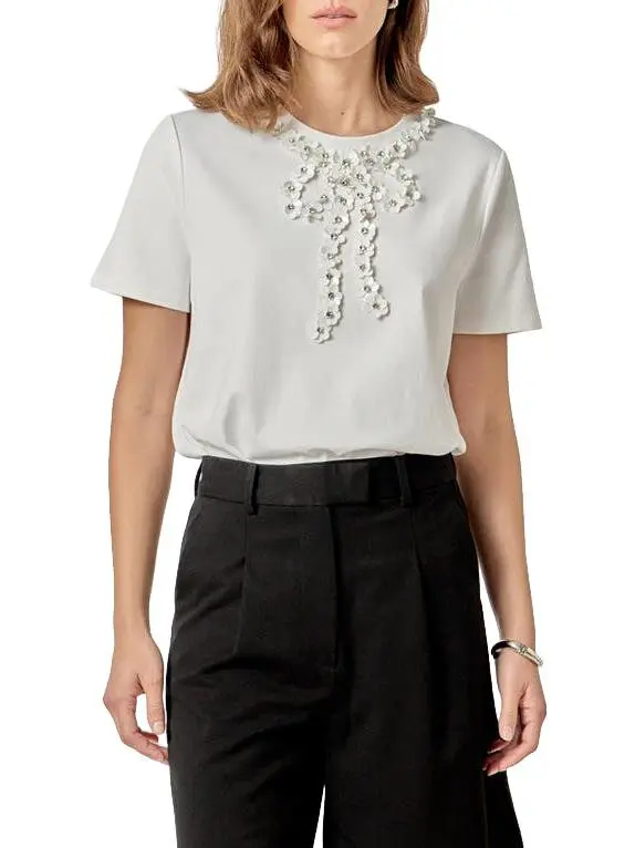 English Factory Beaded Bow Detail Top - White