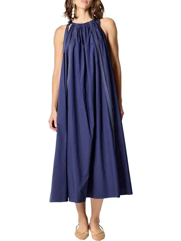 English Factory Tie Strap Trapeze Midi Sundress - Navy