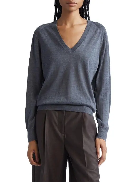 Loulou De Saison Julio Thin Cashmere V-neck Sweater - Anthracite Melange