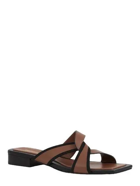 REISS Clara Leather Slide Sandal - Tan