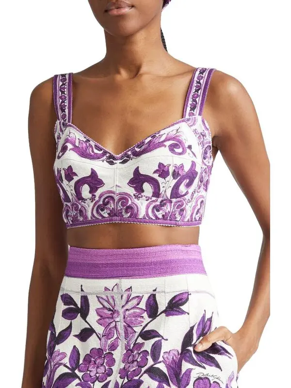 Dolce & Gabbana Majolica Print Bustier Top - Ip3tn Mix Maiolica Viola