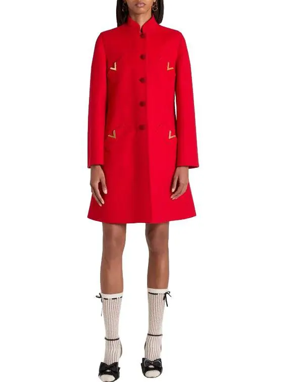 Valentino Garavani Virgin Wool & Cashmere Broadcloth Trapeze Coat - Dark Red