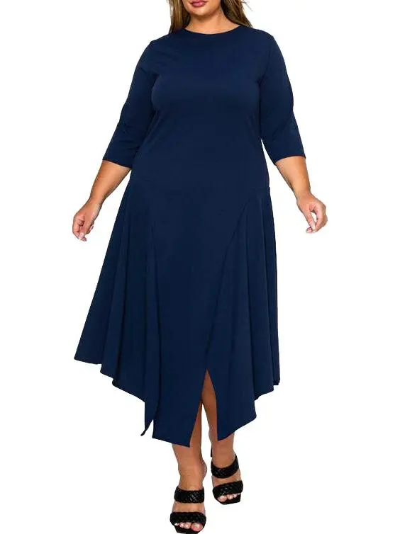 L I V D Asymmetric Split Hem Crepe Maxi Dress - Navy