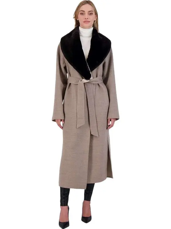 Gorski Loro Piana Wool Coat With Shearling Collar - Taupe/beige