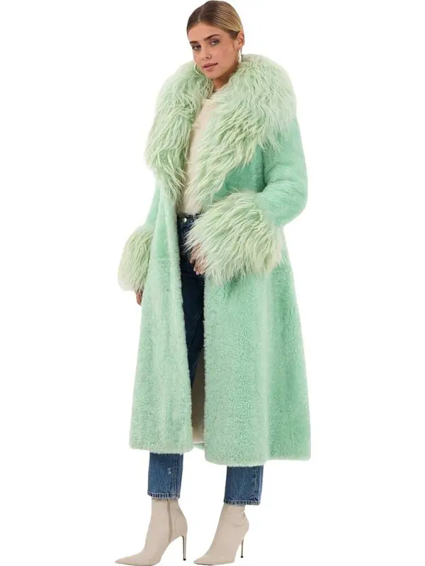 Gorski Genuine Shearling Coat - Pastel Green