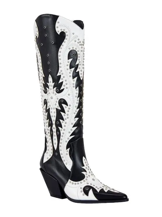 AZALEA WANG Donovan Knee High Western Boot - Black/white Multi