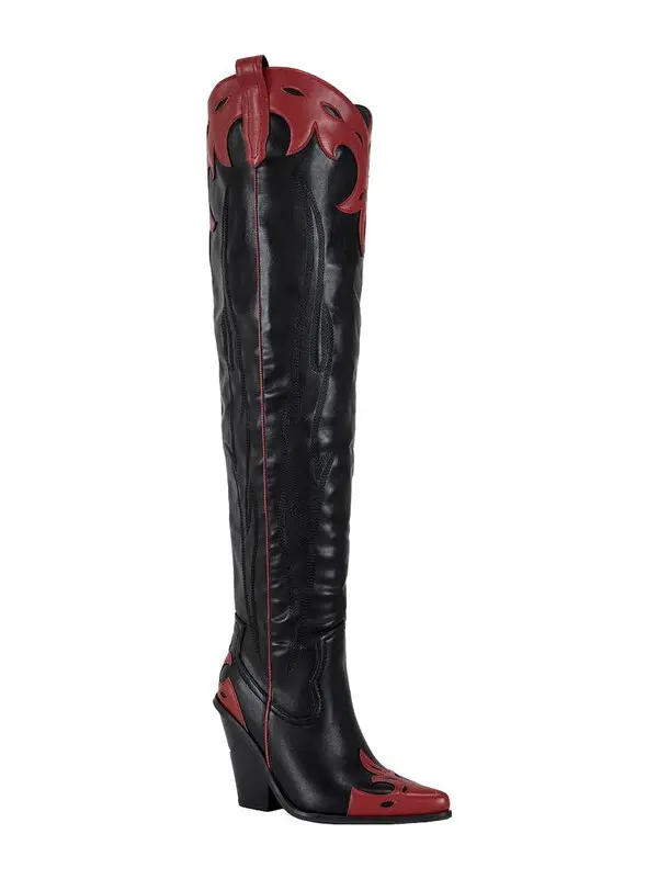 AZALEA WANG Deimos Over-the-knee Western Boots - Black Multi