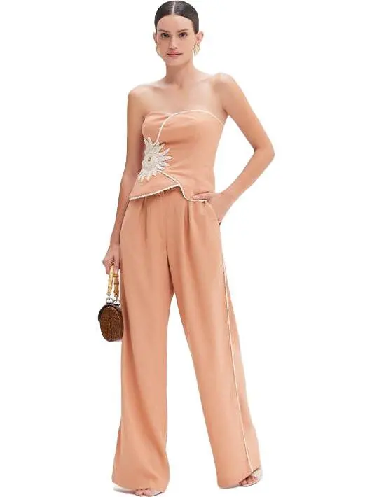 PatBO Wide-leg Linen Pants With Belt - Brown