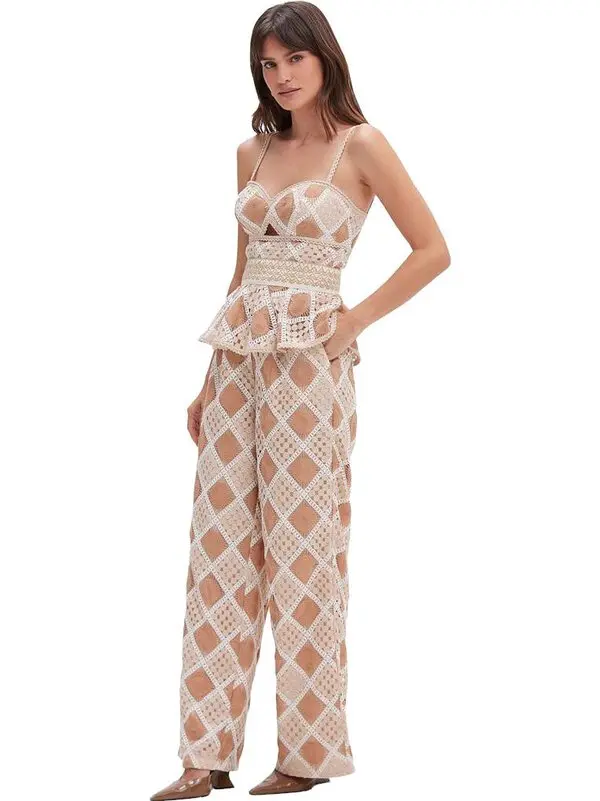PatBO Crochet Wide Leg Pants - Beige