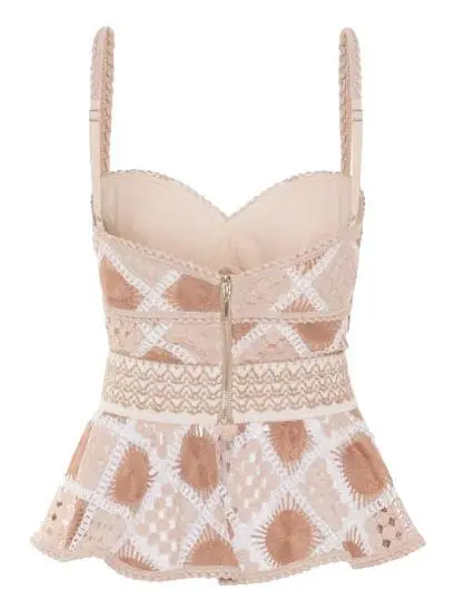 PatBO Crochet Peplum Top - Beige