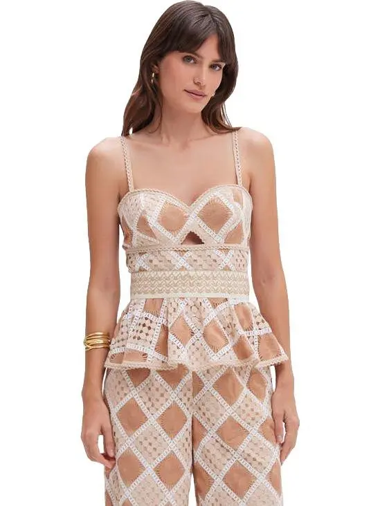 PatBO Crochet Peplum Top - Beige