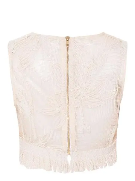 PatBO Joy Lace Fringe Top - Off White