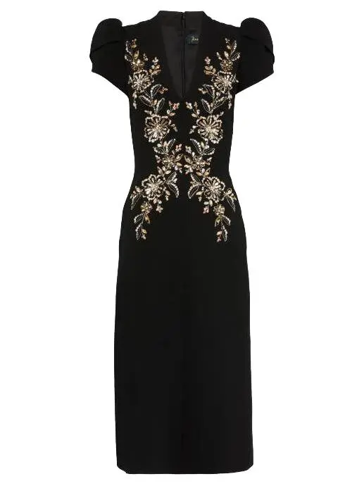 Jenny Packham Freya Embroidered Midi Dress - Liquorice