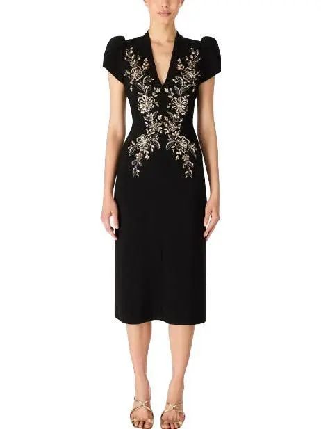 Jenny Packham Freya Embroidered Midi Dress - Liquorice
