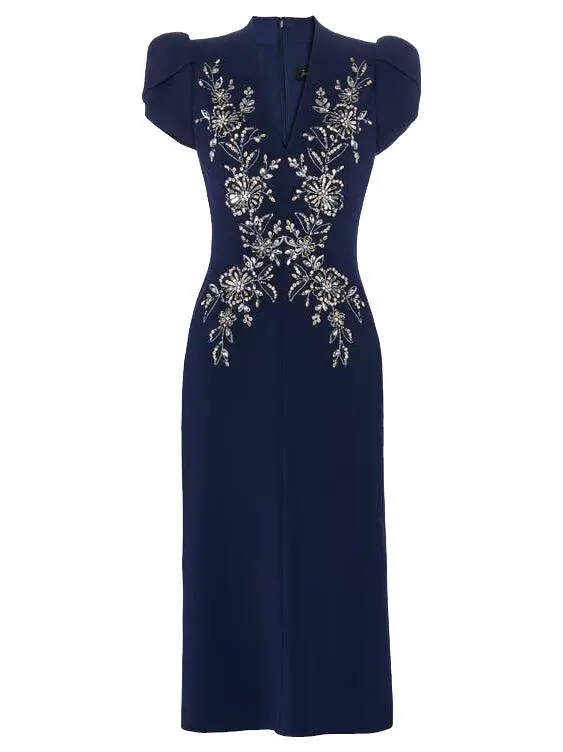 Jenny Packham Freya Embroidered Midi Dress - Midnight Kiss