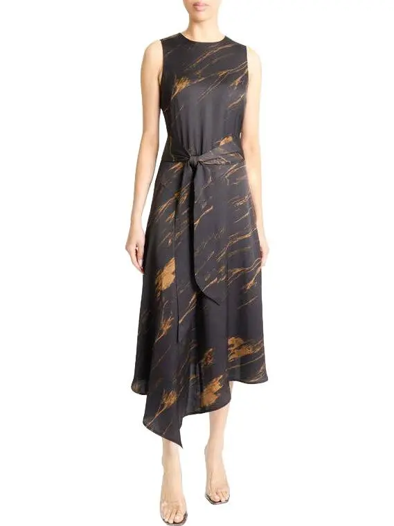 Santorelli Cecilia Sleeveless Midi Dress In Abstract Crepe - Black