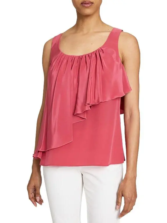 Santorelli Bonnie Sleeveless Silk Top With Ruffle - Peony