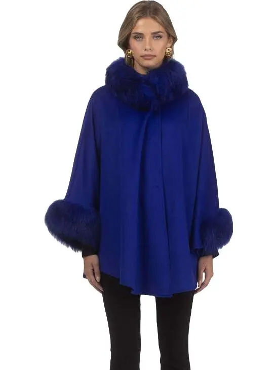 Gorski Wool And Cashmere Trimmed Cape - Cobalt Blue