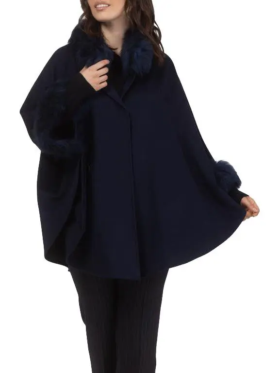 Gorski Wool And Cashmere Trimmed Cape - Navy