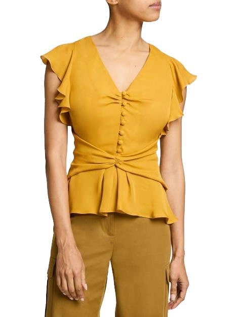 Santorelli Ella Silk Georgette Flutter Sleeve Blouse - Mango