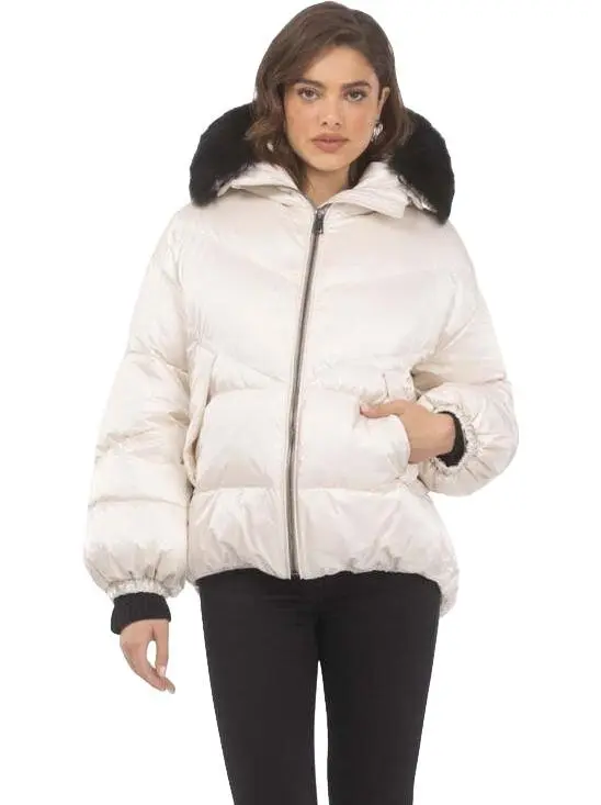 Gorski Après-ski High-low Jacket With Detachable Trim - Champagne/black