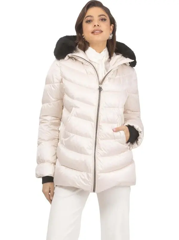Gorski Après-ski Jacket With Detachable Hood Trim - Champagne/black