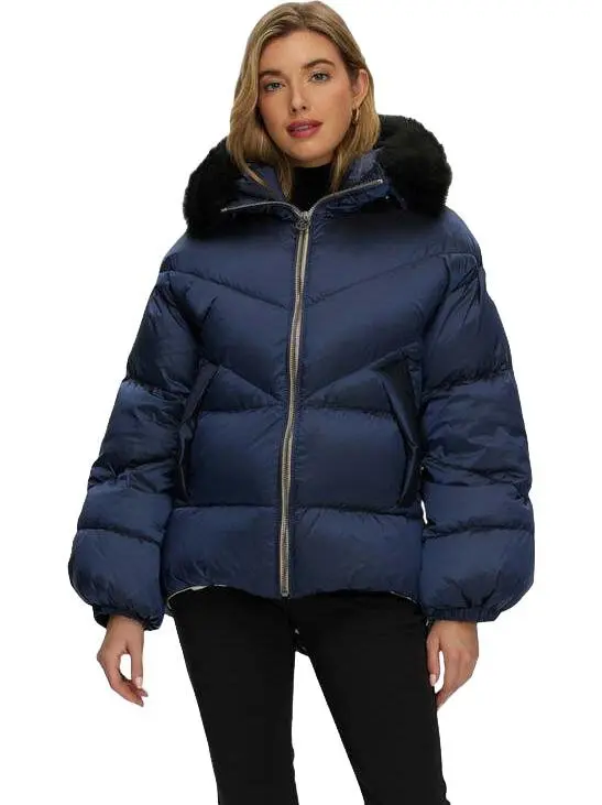 Gorski Après-ski High-low Jacket With Detachable Toscana Trim - Ocean Blue/black
