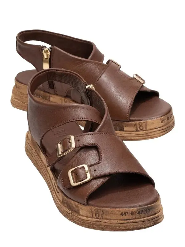 FOREVER & ALWAYS SHOES Levine Leather Side-zip Sandal - Brown Leather