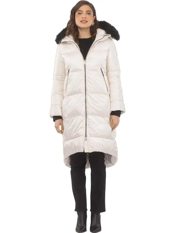 Gorski Long Down Coat With Detachable Trim - Champagne/black