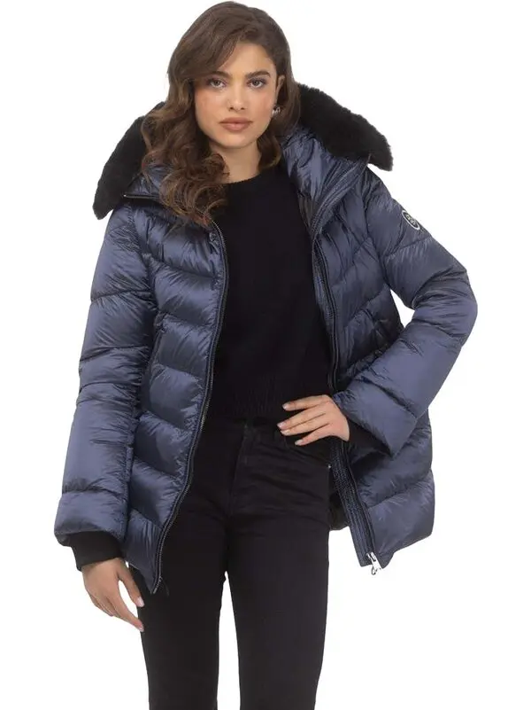 Gorski Après-ski Down Jacket With Toscana Hood Trim - Ocean Blue/black