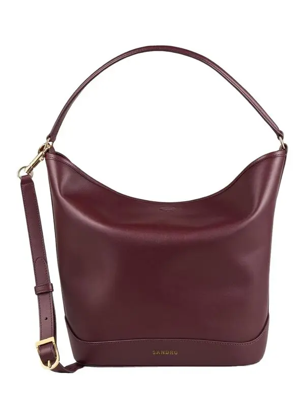 Sandro Leather Bucket Bag - Bordeaux