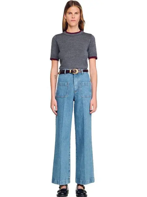 Sandro Two-tone Cropped Sweater - Grey