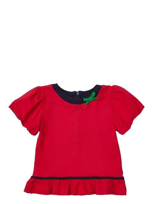 FLORENCE EISEMAN Bubble Sleeve Top With Appliqué Cherries - Red