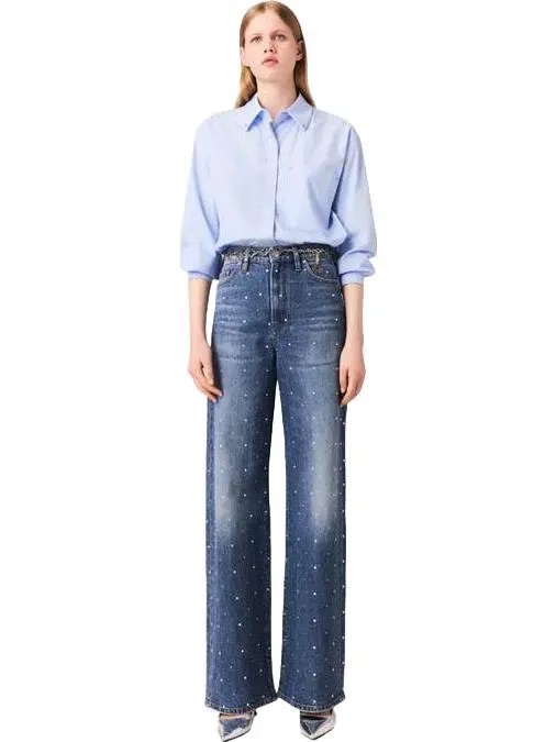 Maje Wide-leg Studded Jeans - Blue