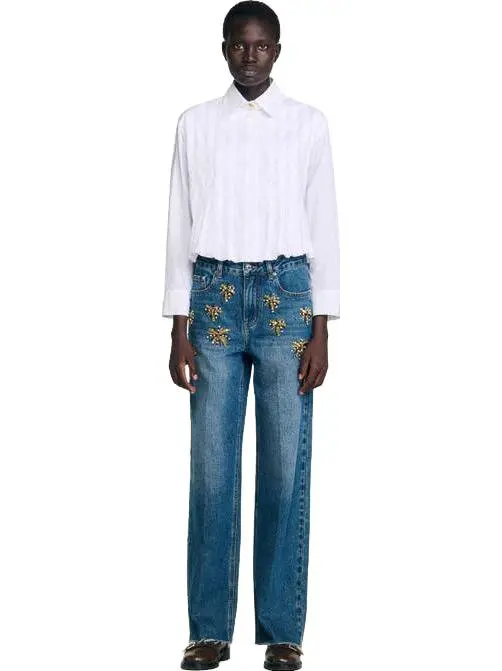 Sandro Pleated Cropped Shirt - White