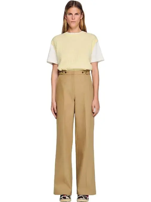 Sandro Cotton Wide-leg Suit Trousers - Beige