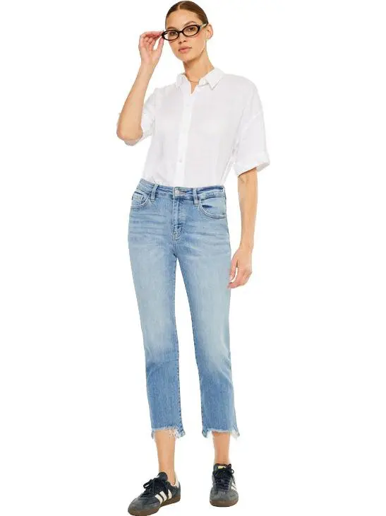 KANCAN High-rise Slim Cropped Straight Jeans - Light Blue