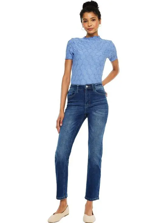 KANCAN High-rise Slim Straight Jeans - Dark Wash