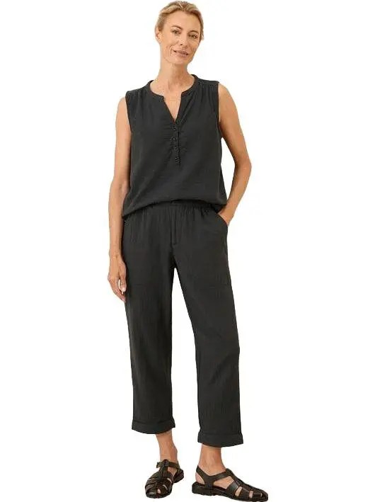 PACT Organic Cotton Coastal Double Gauze Rolled Cuff Pant - Black