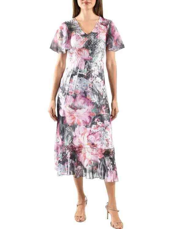 Komarov Flutter Sleeve Chiffon & Charmeuse Cocktail Dress - Pink Annami
