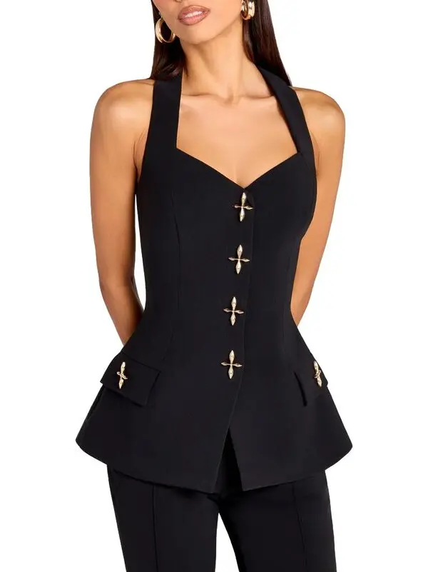 NADINE MERABI Zoe Peplum Waistcoat - Black