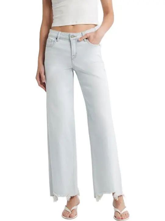 HIDDEN JEANS Mid-rise Wide Leg Jeans With Chewed Hem - Light Wash