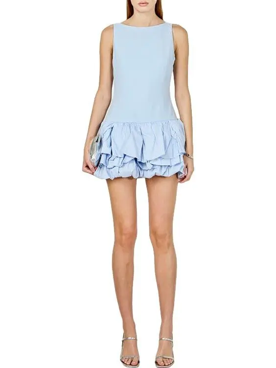 Endless Rose Bubble Hem Bodysuit Minidress - Powder Blue