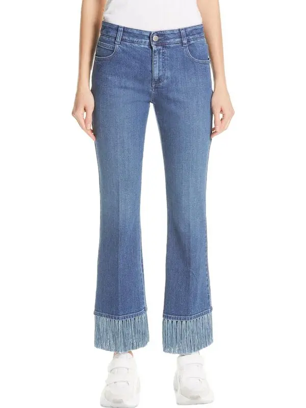 Stella McCartney Fringe Hem Kick Flare Jeans - Pale Blue